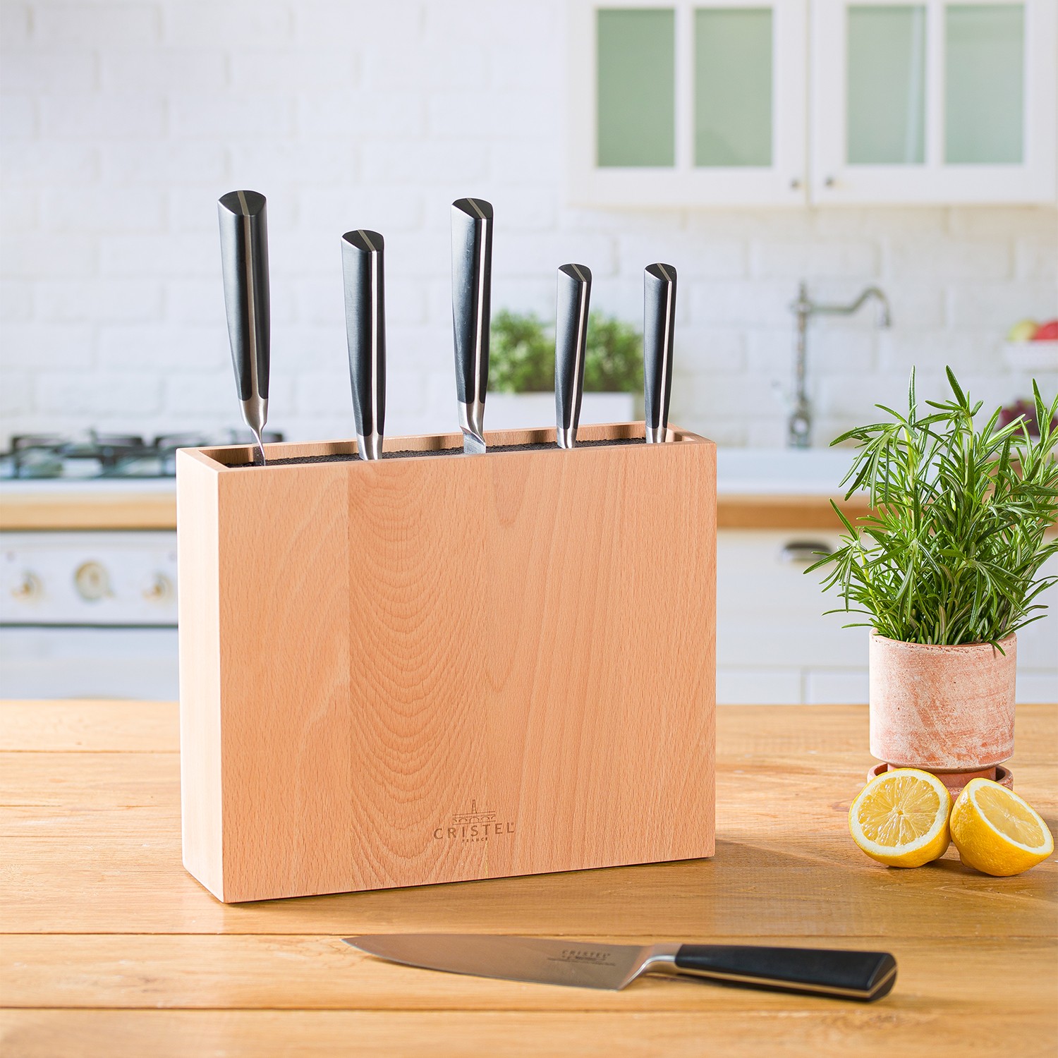 Rectangular beech wood knife block - Extras, Knives block - Cristel