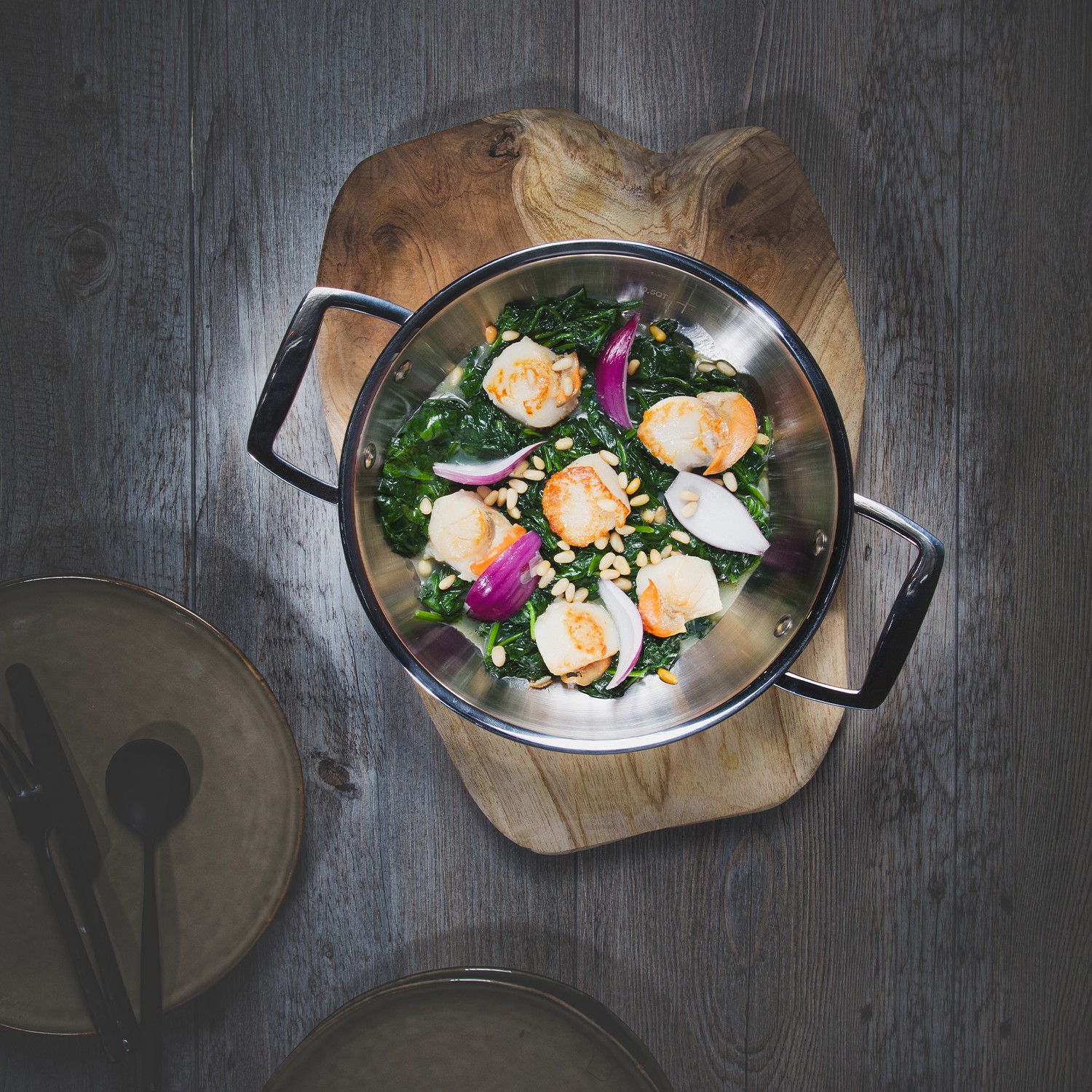 Stainless steel sauté pan with two side handles and glass lid - Castel ...