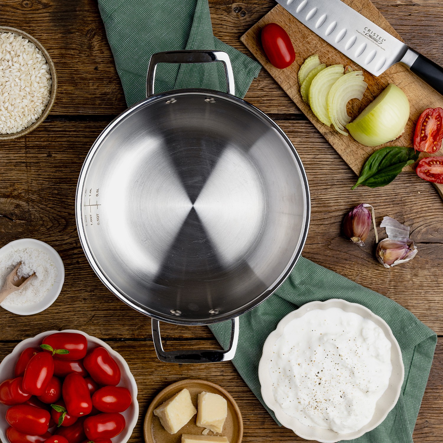 Stainless steel sauté pan with two side handles and glass lid - Castel ...
