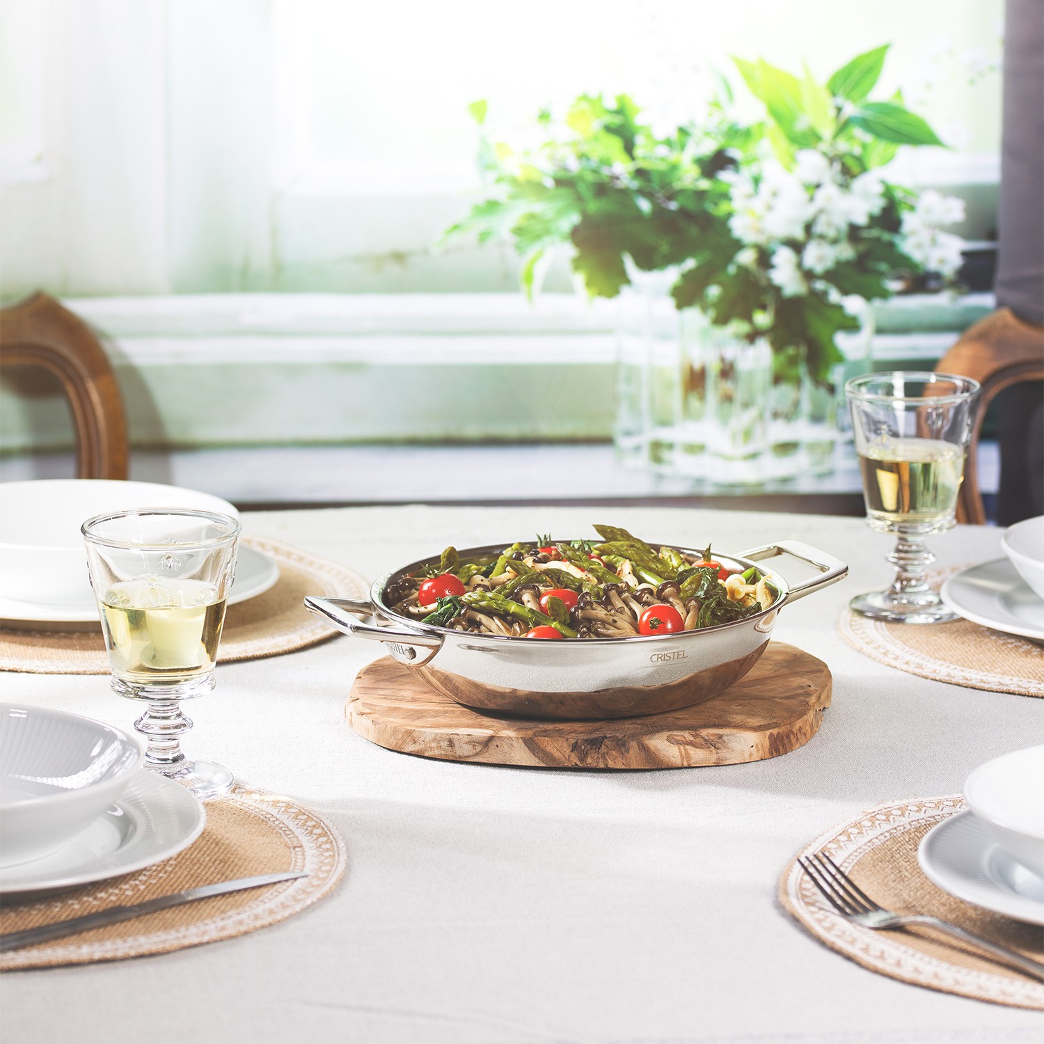 Stainless steel sauté pan with two side handles and glass lid - Castel ...