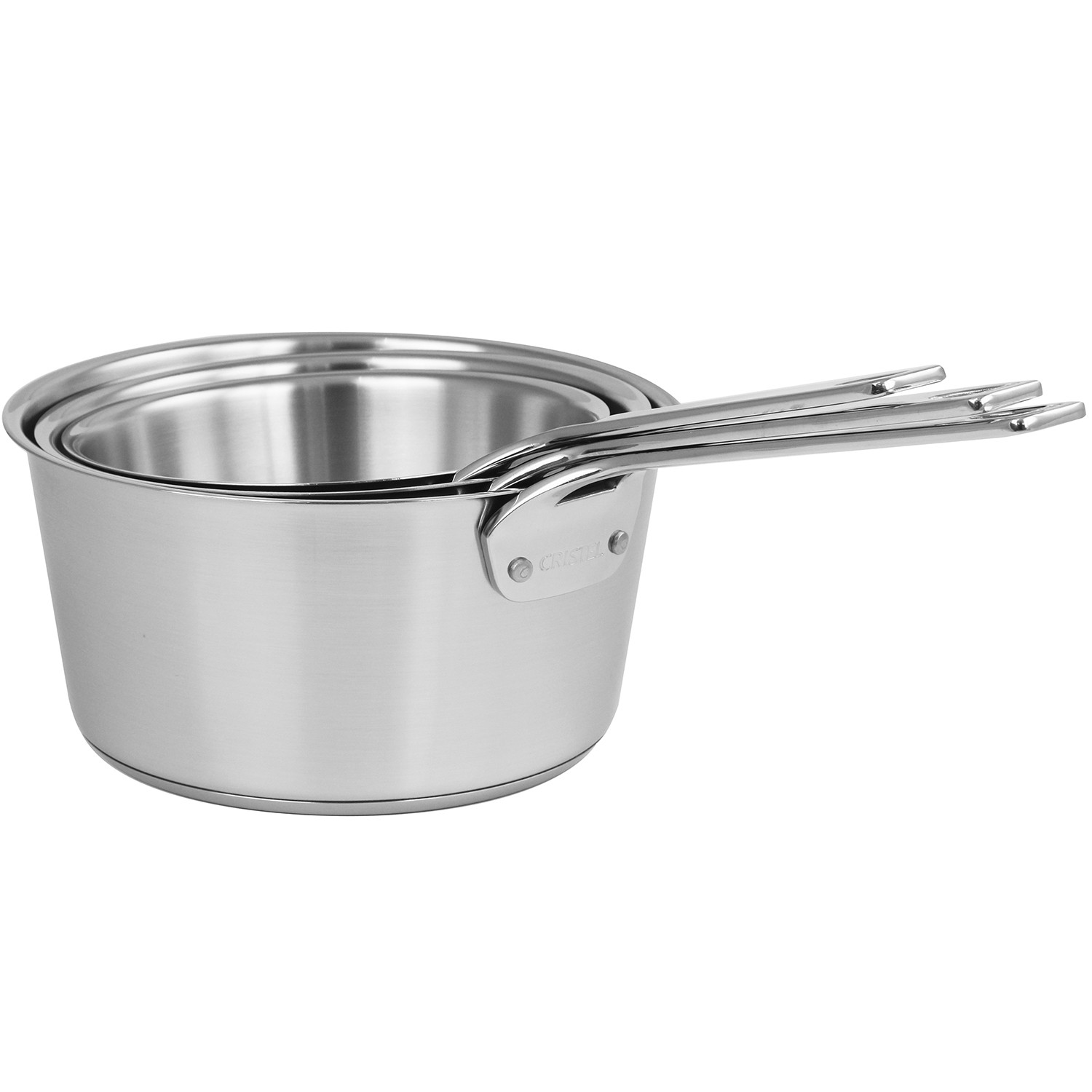 Set of 3 stainless steel saucepans - 1826 fixed handle, Saucepans - Cristel