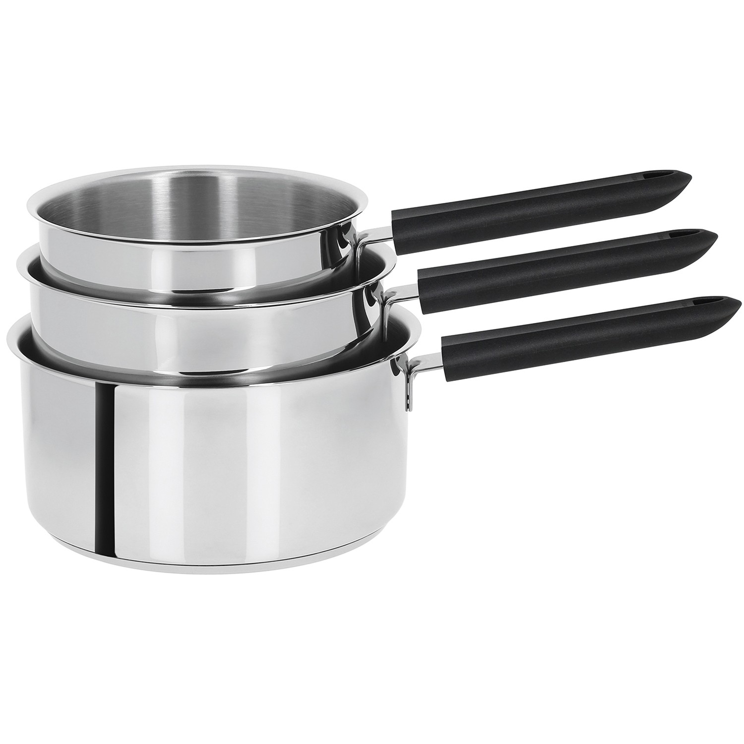 Set of 3 stainless steel saucepans - Mutine fixed handle, Saucepans ...